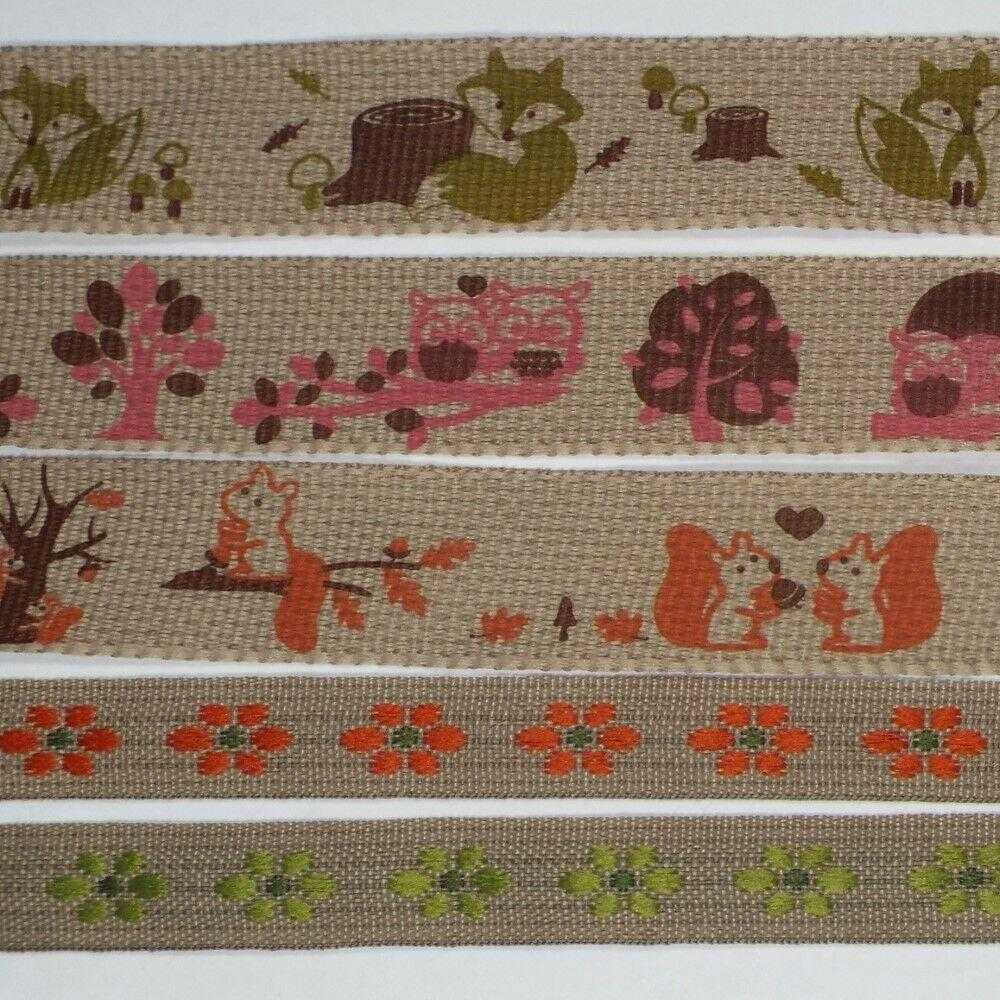 Rustic Wild Woodland Flower Animal Ribbon 9mm 15mm Country Tree Linen ...