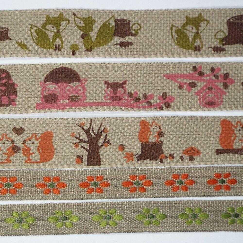 Rustic Wild Woodland Flower Animal Ribbon 9mm 15mm Country Tree Linen ...