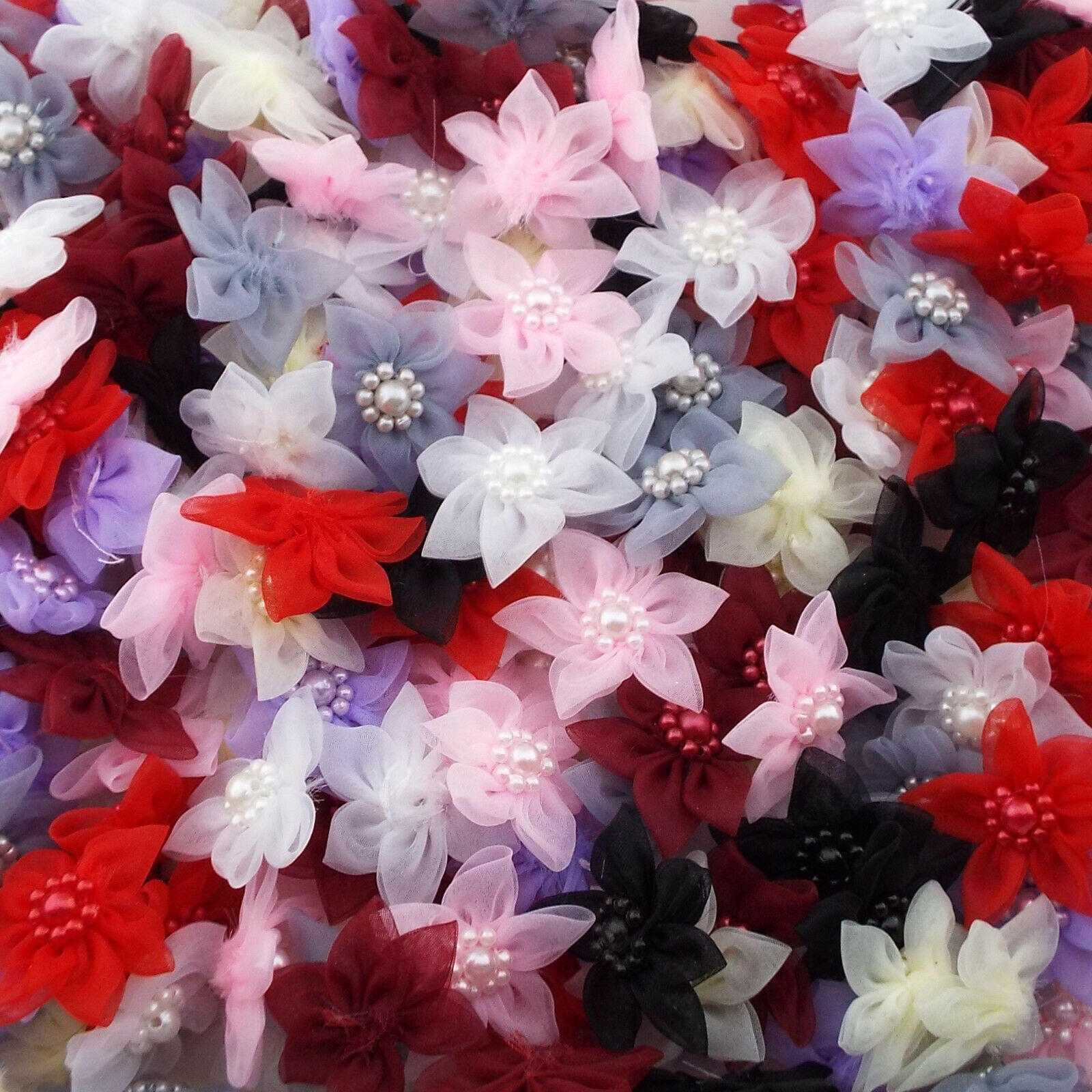 Ribbon Poinsettia Flower 6 Point Bead Organza Star Beaded 8 COLOUR BUY ...