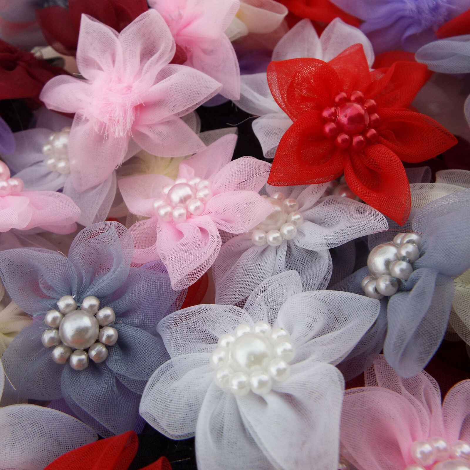 8 COLOUR 6 Point Bead Organza Ribbon Poinsettia Flower Star Beaded BUY ...