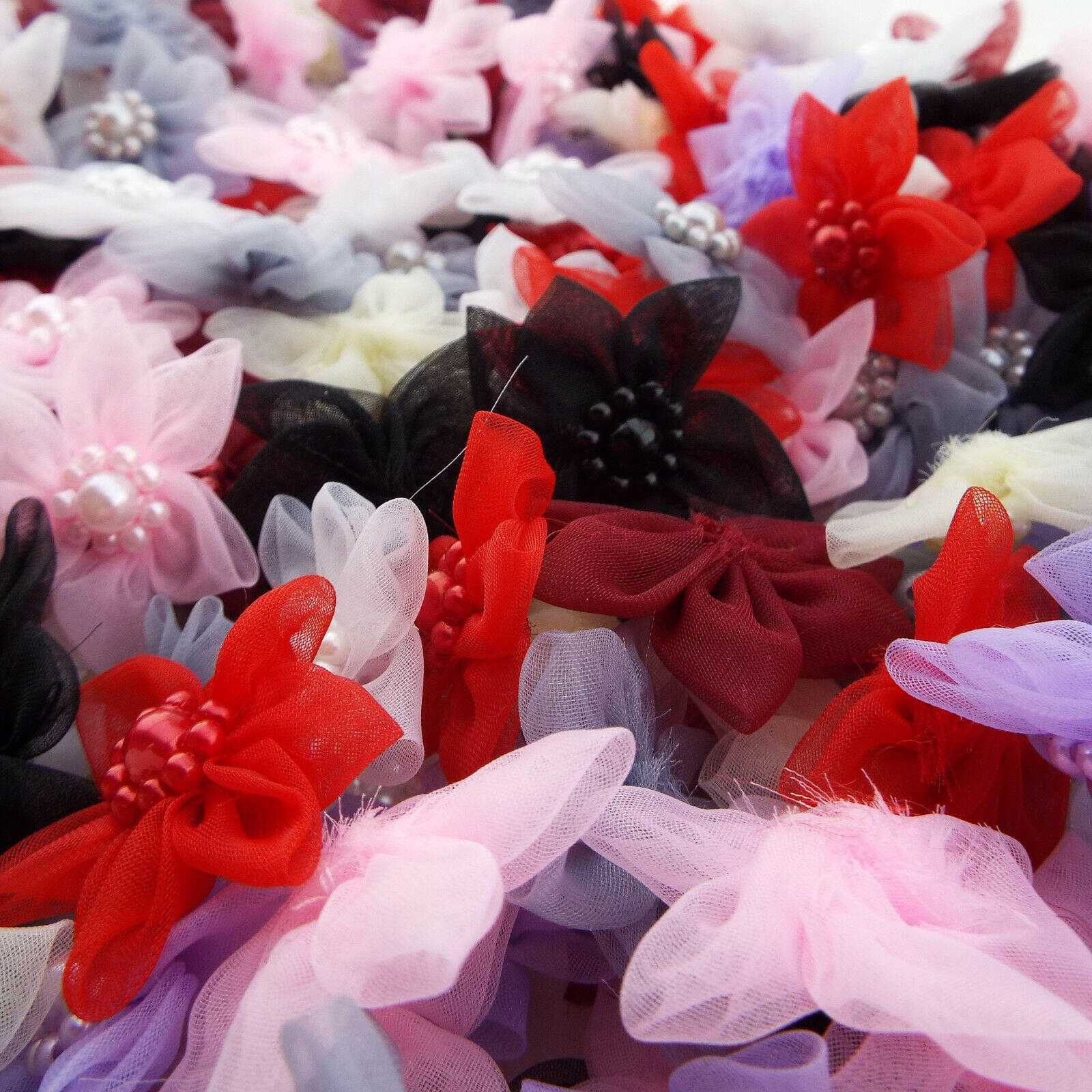 Ribbon Poinsettia Flower 6 Point Bead Organza Star Beaded 8 COLOUR BUY ...