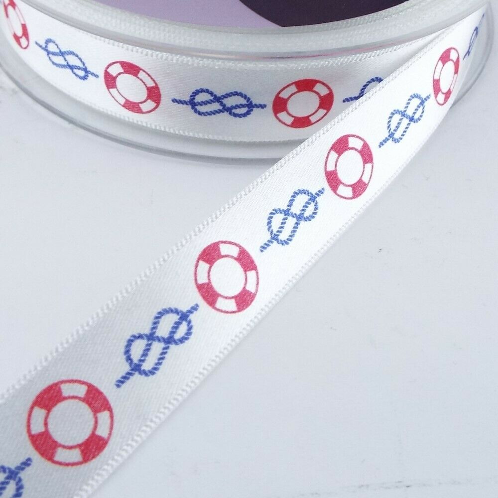 6 DESIGN 15mm 20mm Satin Nautical Boat Sea Sailing Navy Shell Ribbon ...