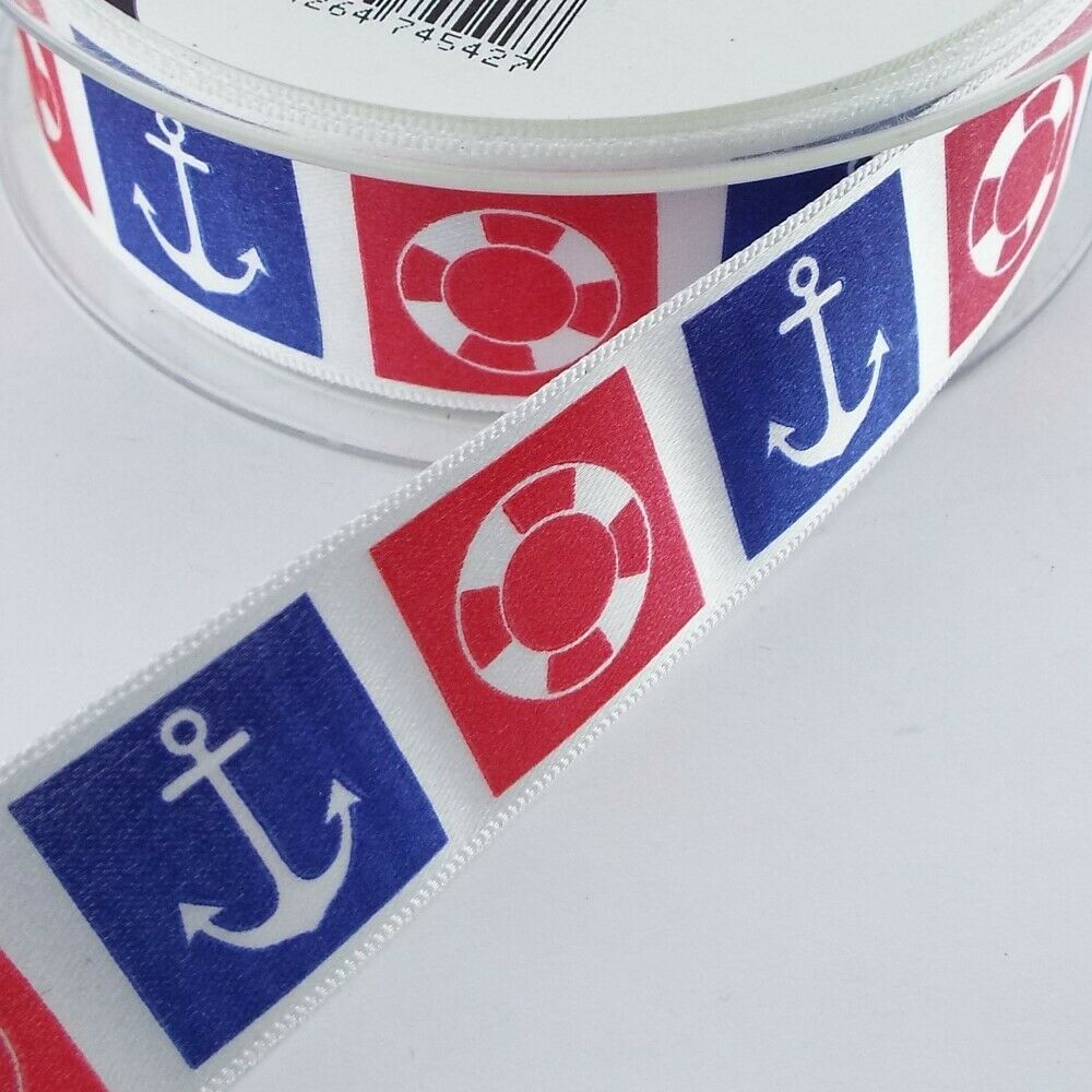 6 DESIGN 15mm 20mm Satin Nautical Boat Sea Sailing Navy Shell Ribbon ...