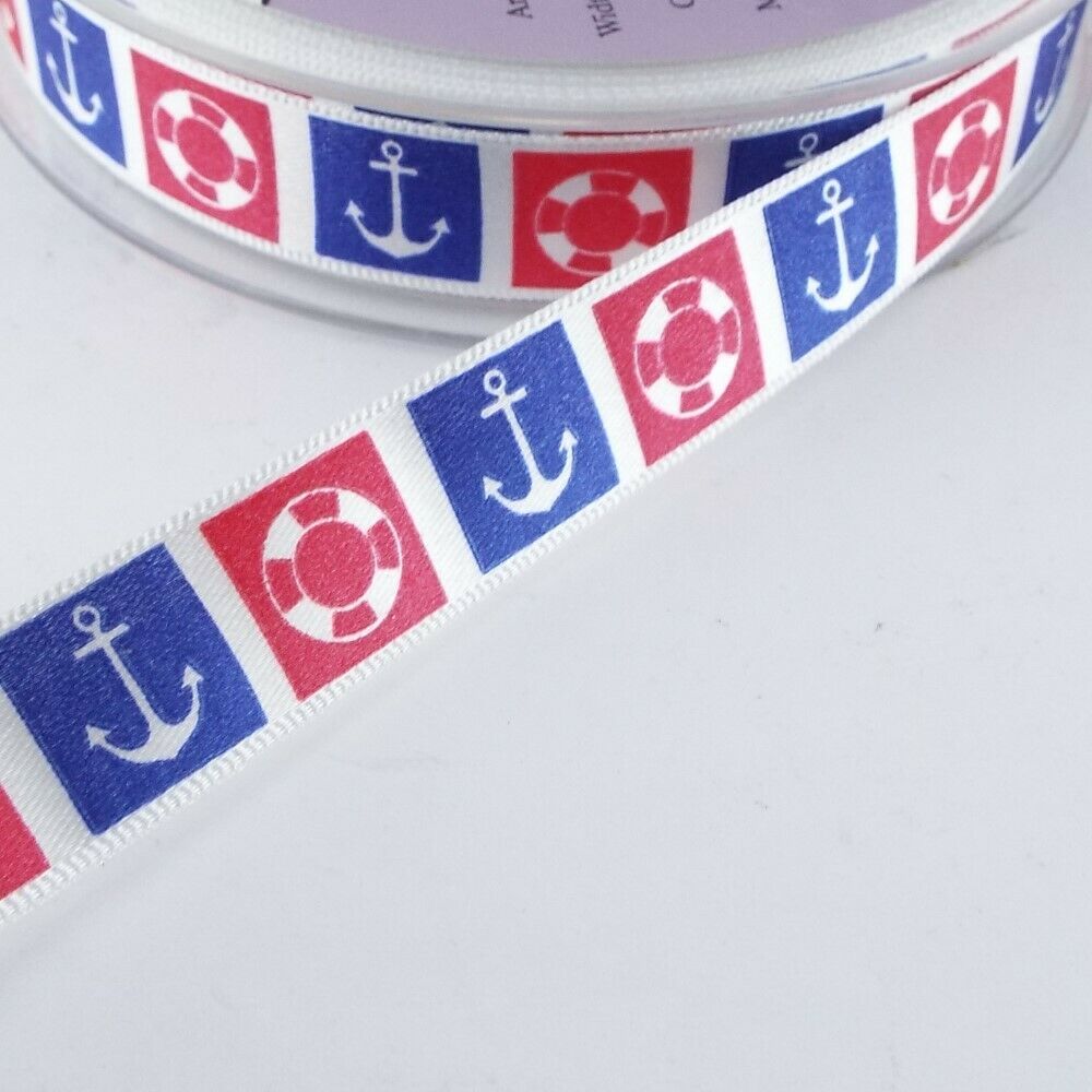 6 DESIGN 15mm 20mm Satin Nautical Boat Sea Sailing Navy Shell Ribbon ...