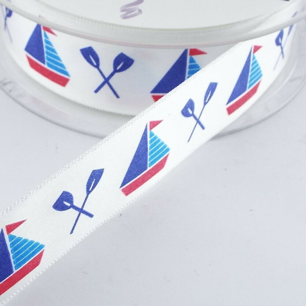 6 DESIGN 15mm 20mm Satin Nautical Boat Sea Sailing Navy Shell Ribbon ...