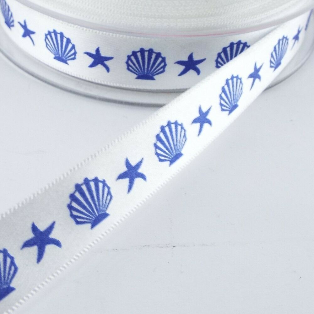 6 DESIGN 15mm 20mm Satin Nautical Boat Sea Sailing Navy Shell Ribbon ...