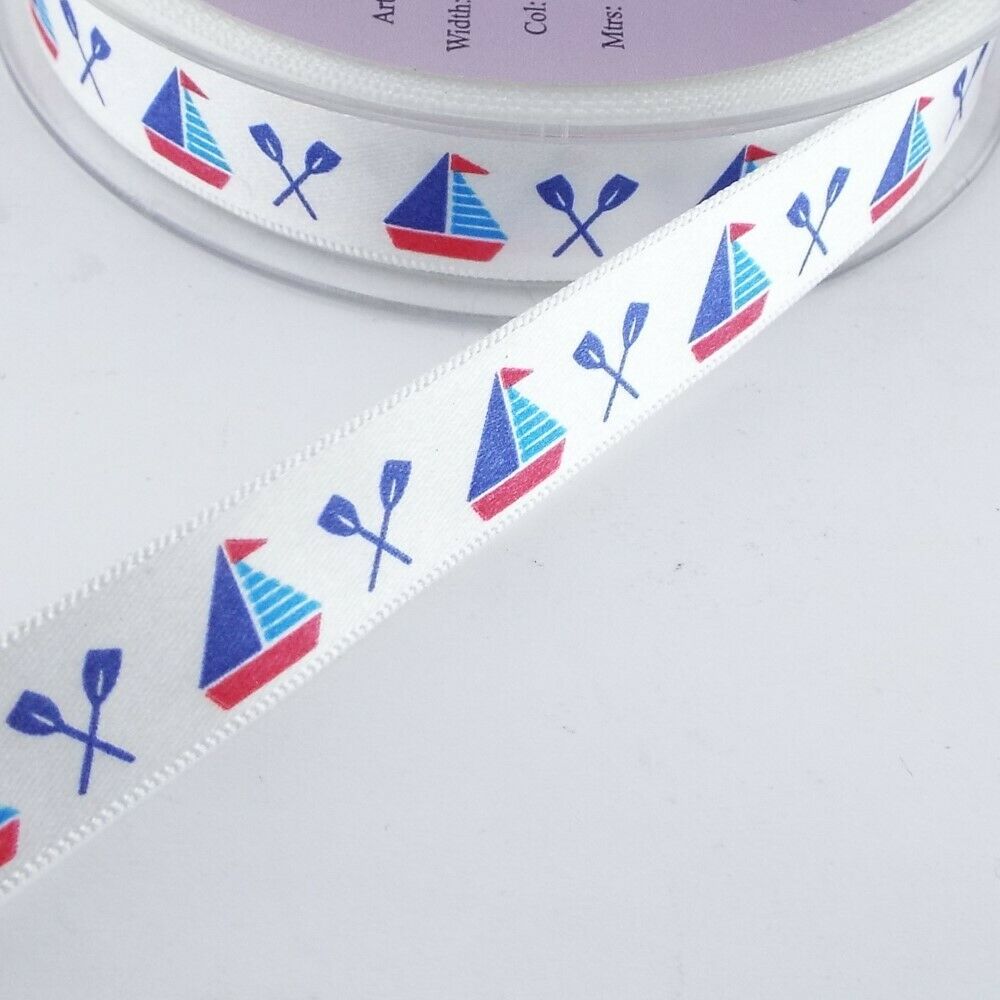 6 DESIGN 15mm 20mm Satin Nautical Boat Sea Sailing Navy Shell Ribbon ...