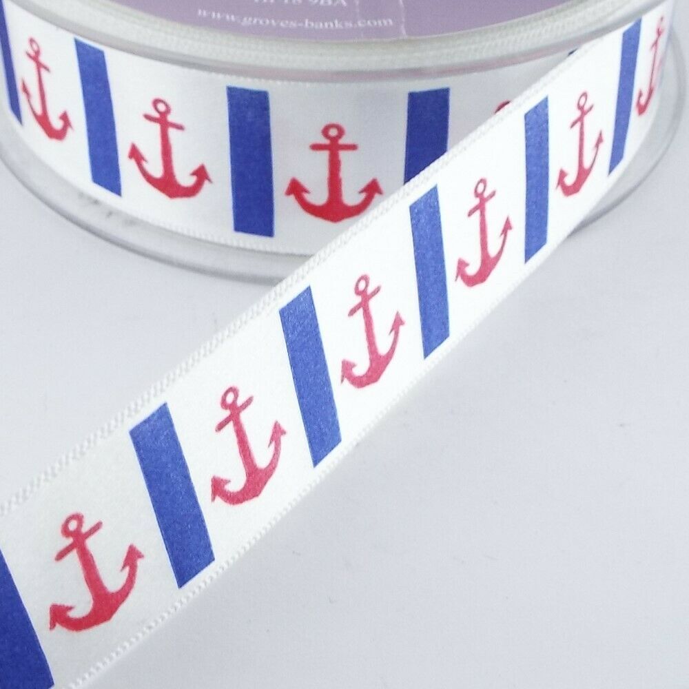 6 DESIGN 15mm 20mm Satin Nautical Boat Sea Sailing Navy Shell Ribbon ...