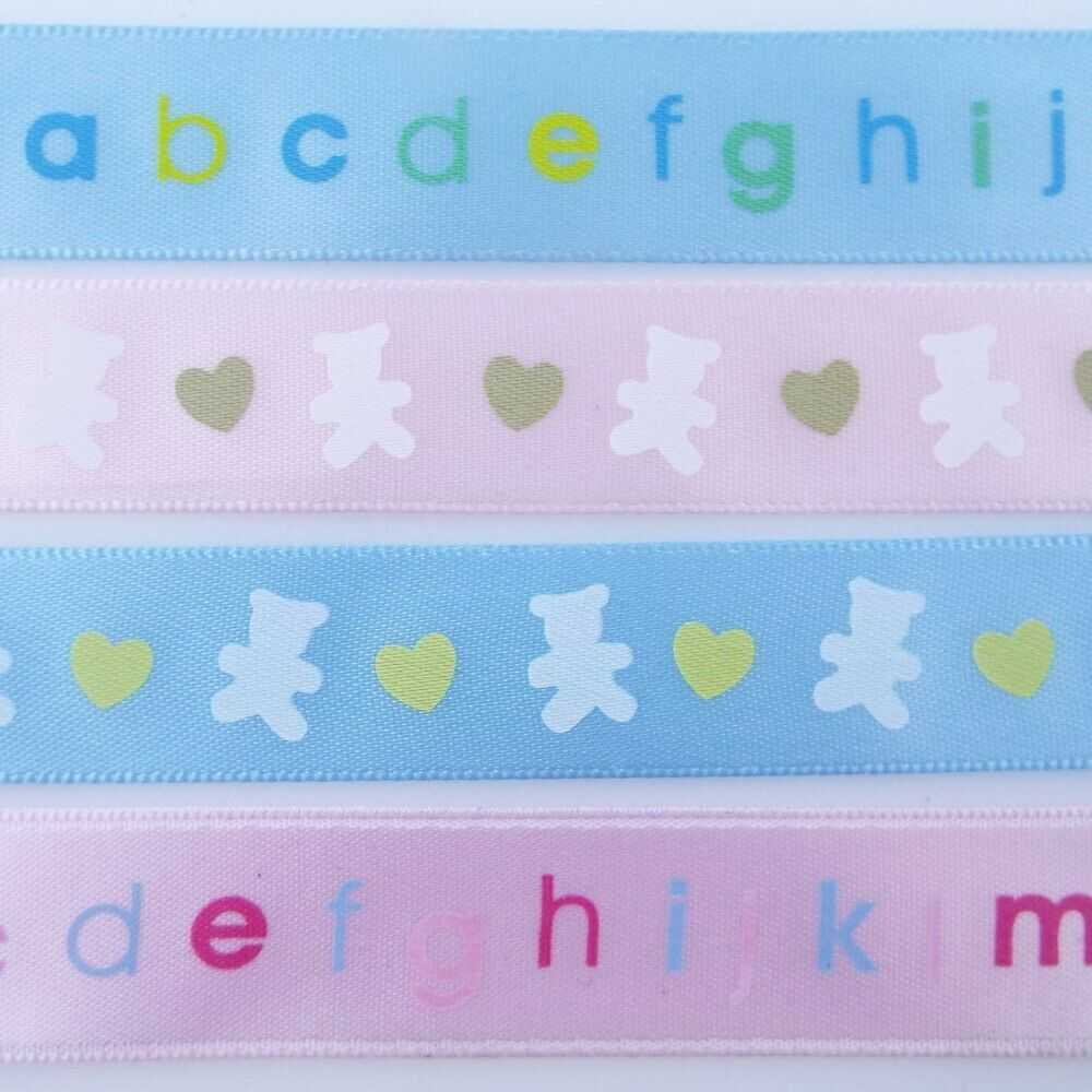 AlPhAbEt BeAr HeArT Ribbon 15mm 3.5m Satin Baby Shower Boy Girl BUY 1 2 ...