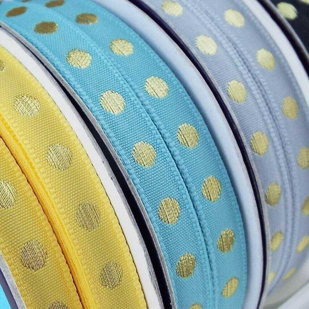 8 COLOUR 6mm 10mm Woven Taffeta GOLD Metallic Spot Tape Ribbon BUY 1 2 ...