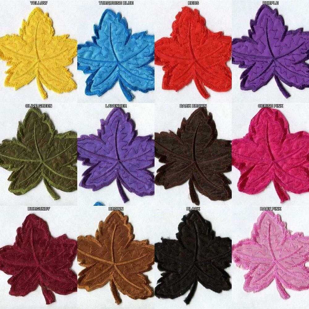 13 COLOUR Leaf Motif 9cm Iron On Dress Fabric Sew Patch Fancy Maple ...