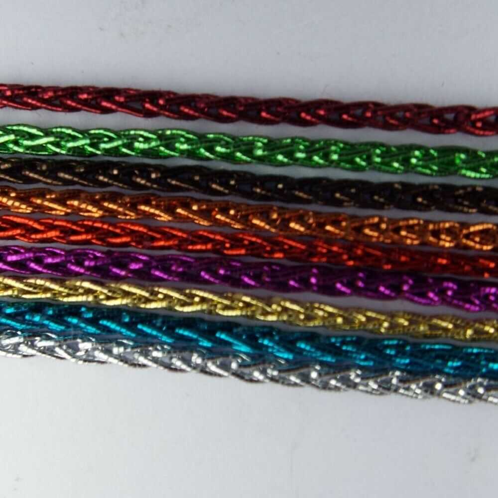 12 COLOUR 2mm Lurex Rope Metallic Costume Chain Mail Cord Braided ...