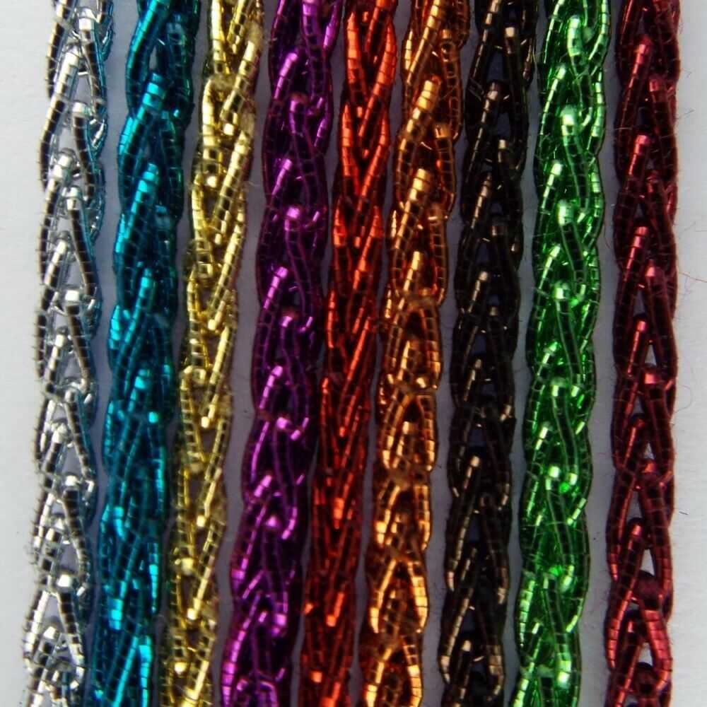 12 COLOUR 2mm Lurex Rope Metallic Costume Chain Mail Cord Braided ...