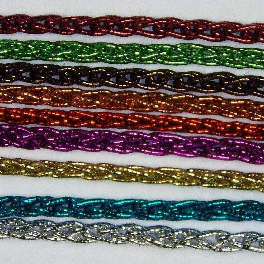 12 COLOR 2mm Metallic Lurex Rope Costume Chain Mail Cord Braided BUY 1 ...