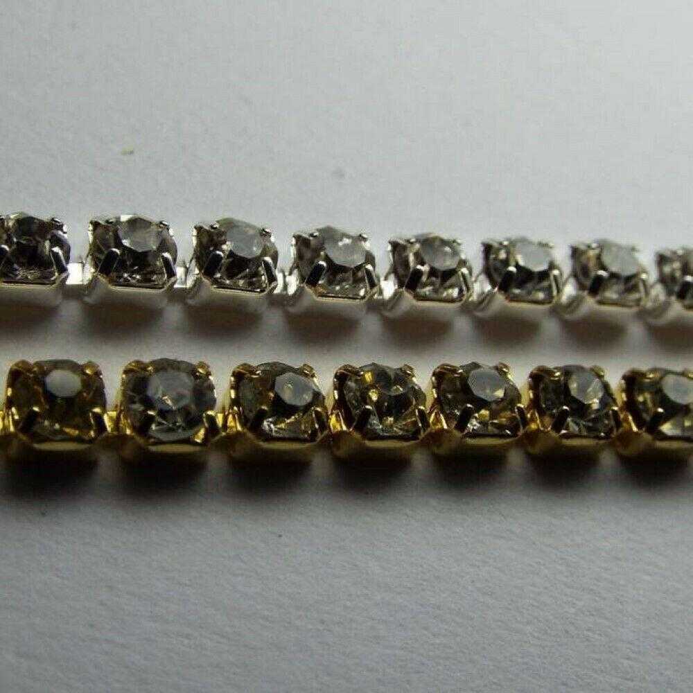 3mm Diamante Glass Rhinestone Crystal Chain Silver Gold Trim Bling ...
