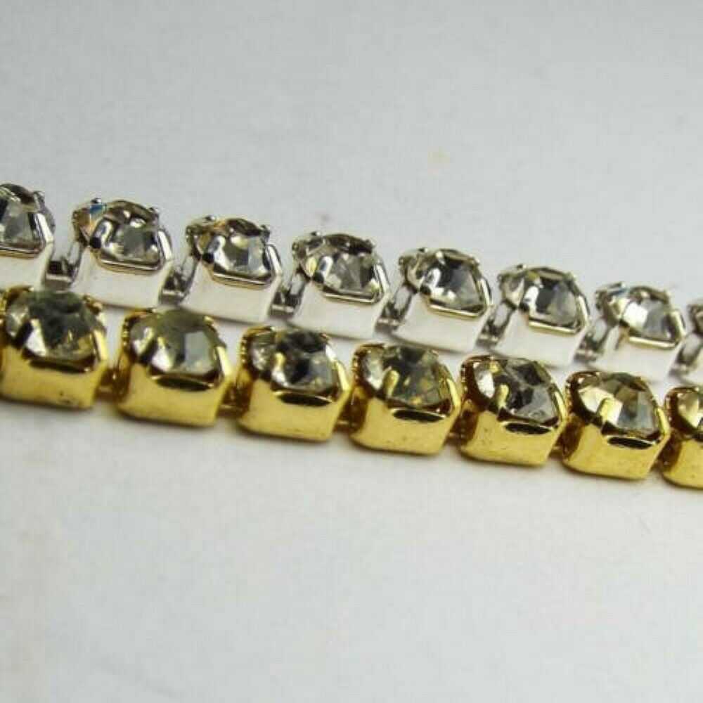 3mm Diamante Glass Rhinestone Crystal Chain Silver Gold Trim Bling ...