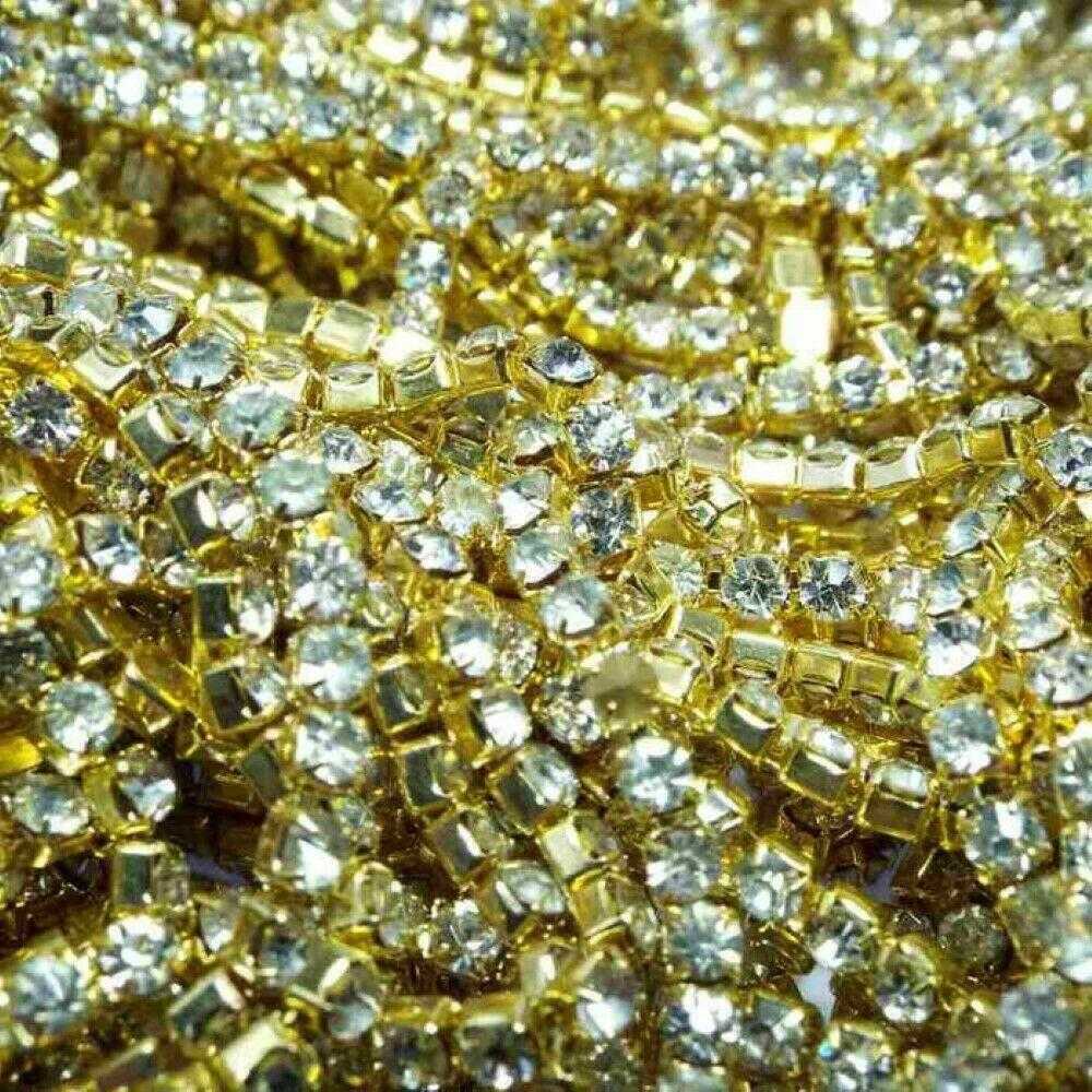 3mm Diamante Glass Rhinestone Crystal Chain Silver Gold Trim Bling ...