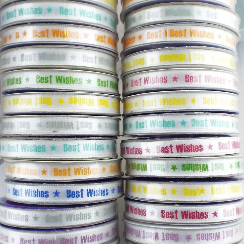 BEST WISHES Ribbon Mixed Colour 6mm 4.5m White Satin Star BUY 1 2 4 ...