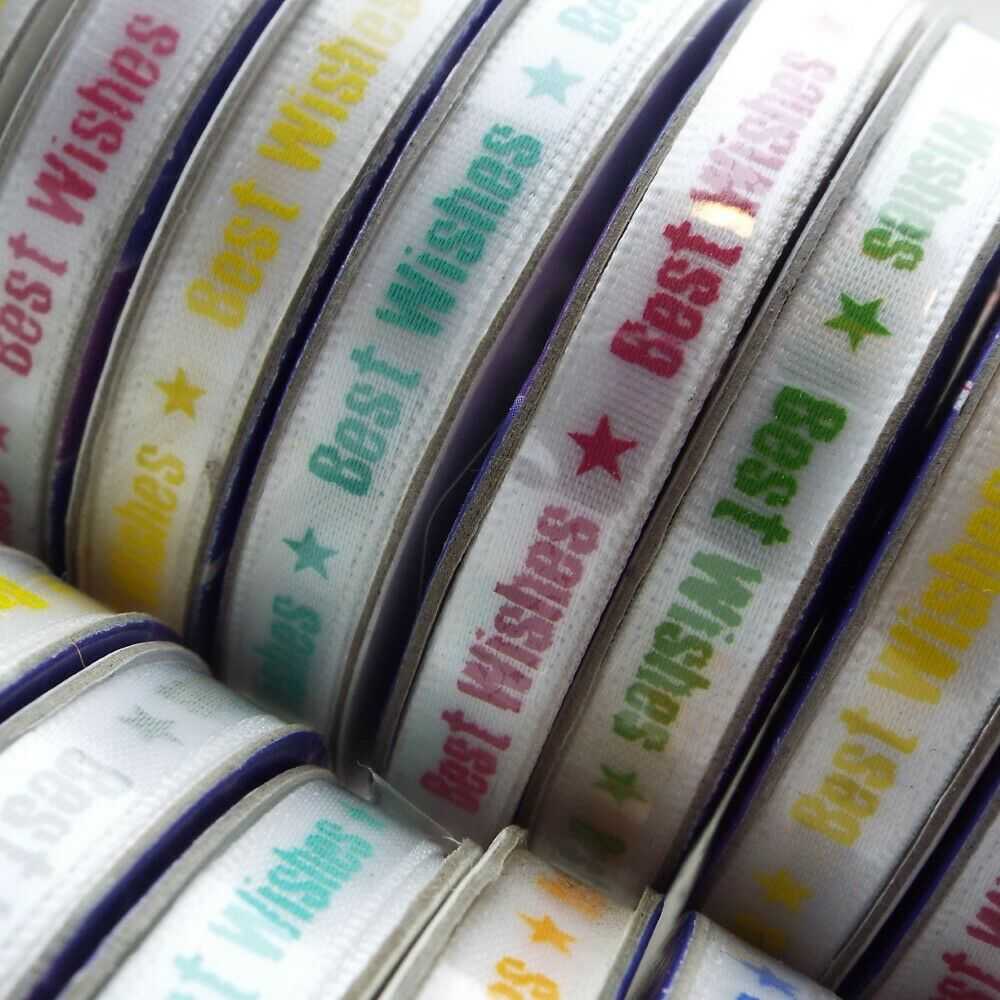 BEST WISHES Ribbon Mixed Colour 6mm 4.5m White Satin Star BUY 1 2 4 ...