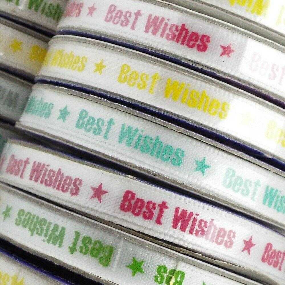 BEST WISHES Ribbon Mixed Colour 6mm 4.5m White Satin Star BUY 1 2 4 ...