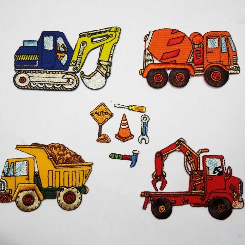 Iron Or Sew On Motif Work Vehicles Digger Truck Lorry Dumper Pickup 4 ...