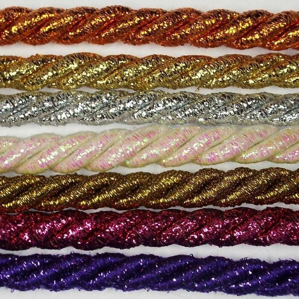 7mm Metallic Glitter Sparkle Cord Rope Costume Barley Twist Shiny ...